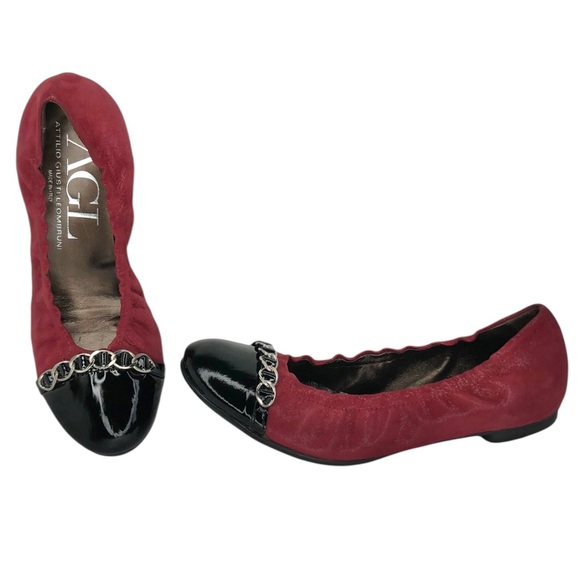 Agl | Shoes | Agl Italian Leather Cap Toe Ballet Flats Maroon Sparkle W ...